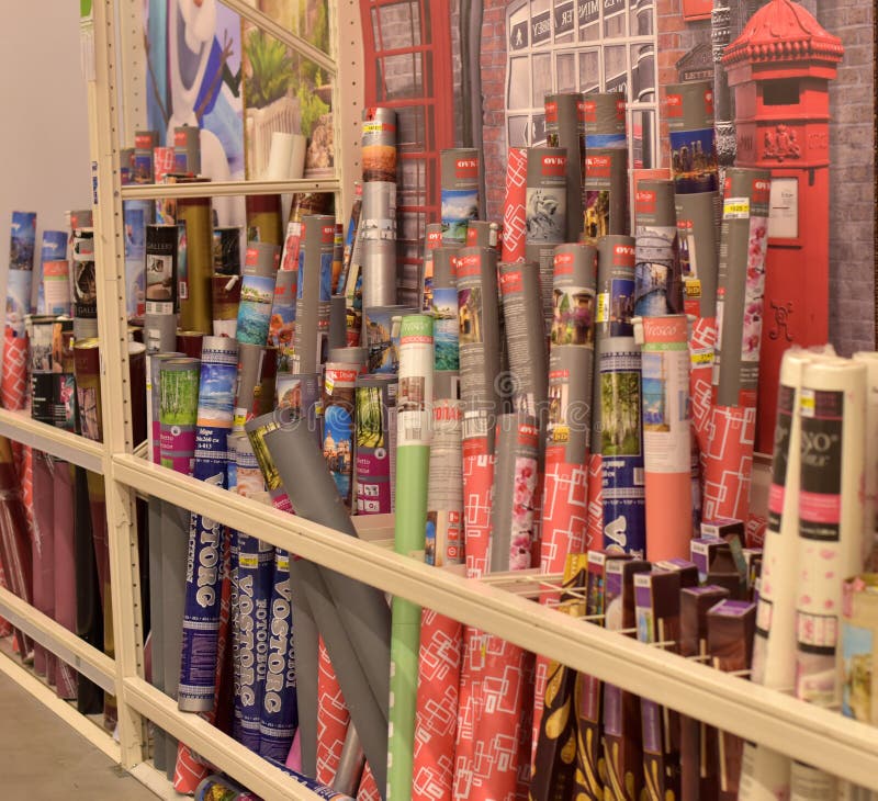 Wallpaper on Shelves in a Store. Editorial Stock Photo - Image of ...