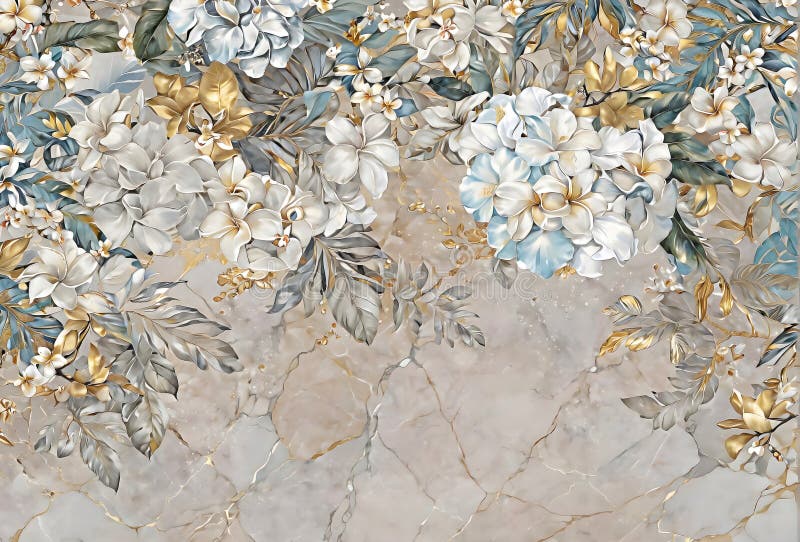 Wallpaper Spring Flowers on Light Beige Marble Background. Beige Marble ...