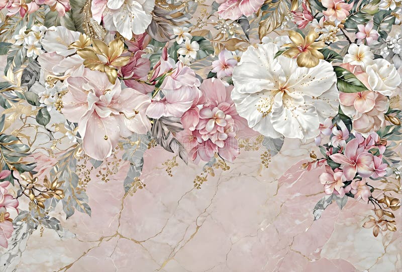 Wallpaper Spring Flowers on Pink Marble Background. Pink Marble ...