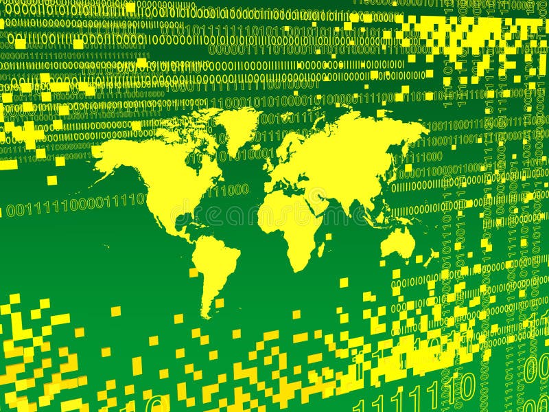 GREEN Digital Background with YELLOW Pixels OVER YELLOW WOLD MAP Stock ...