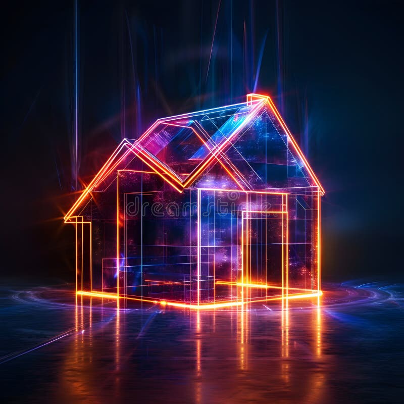 Wallpaper of Virtual House on Digital Background, Abstract Technology ...