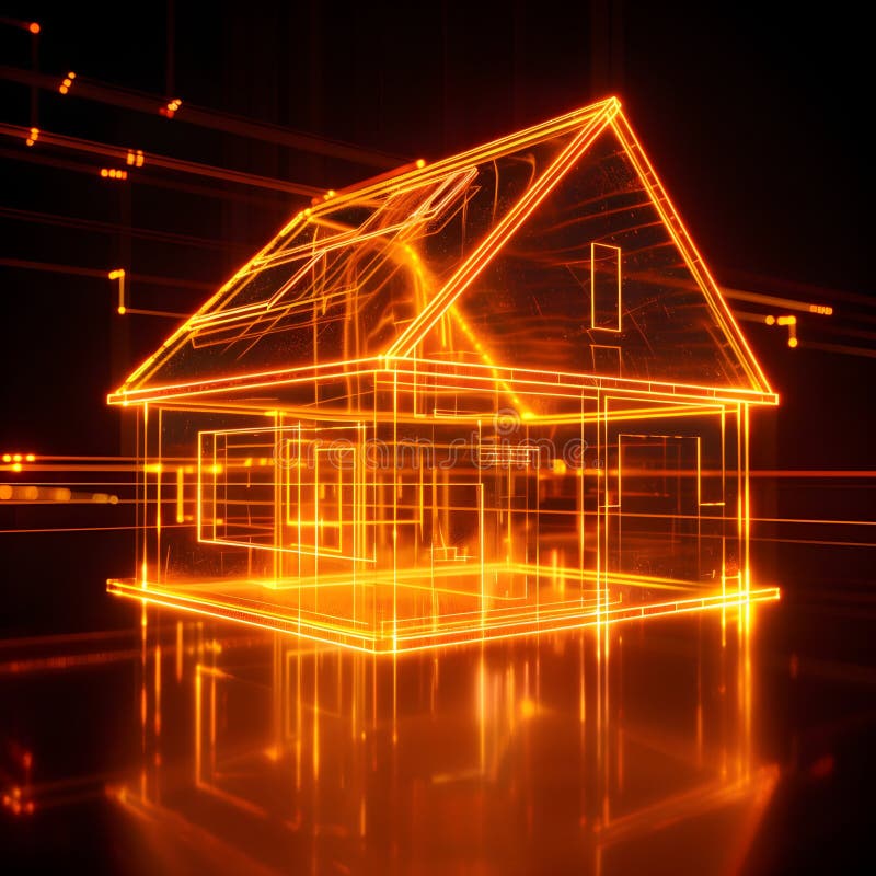 Wallpaper of Virtual House on Digital Background, Abstract Technology ...