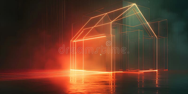 Wallpaper of Virtual House on Digital Background, Abstract Technology ...