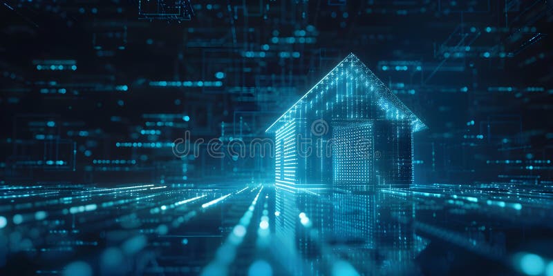 Wallpaper of Virtual House on Digital Background, Abstract Technology ...