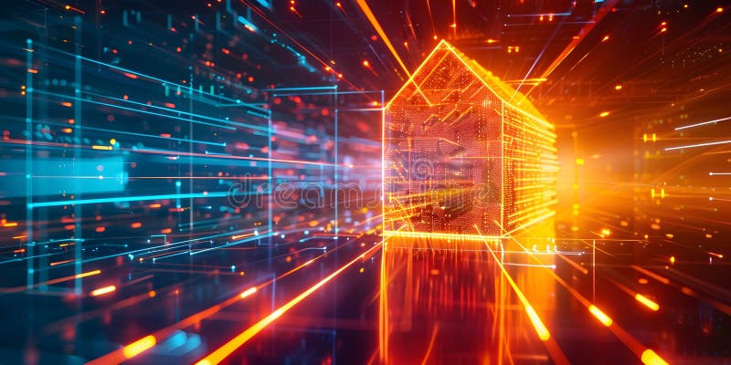 Wallpaper of Virtual House on Digital Background, Abstract Technology ...