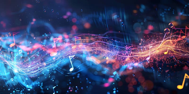 Wallpaper of Virtual Music Notes on Digital Background, Abstract ...