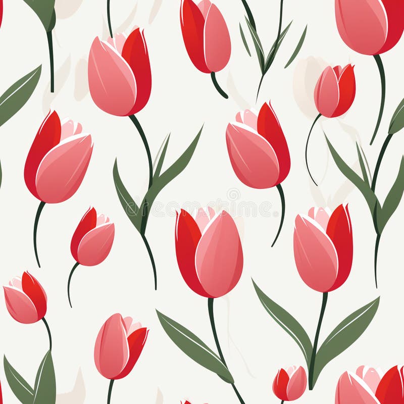 Wallpaper of Watercolored Seamless Pink Tulip Pattern with Leaves Stock ...