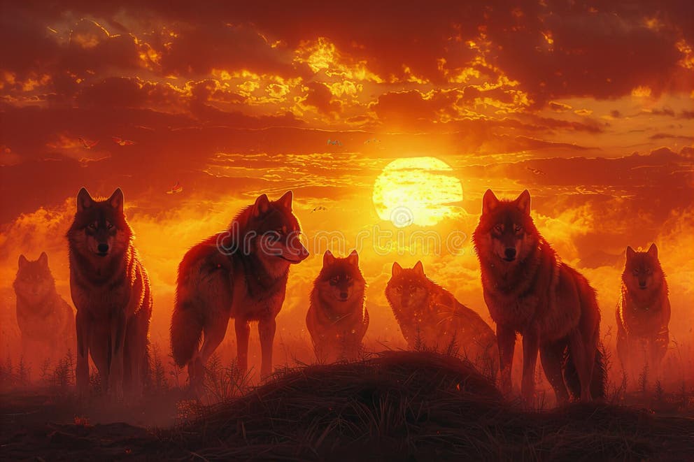 Wallpapers for Your Desktop with Image of Wolves at Sunset Stock ...