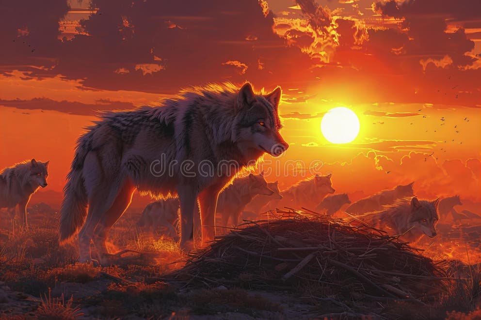 Wallpapers for Your Desktop with Image of Wolves at Sunset Stock ...