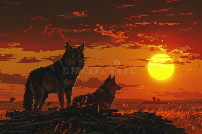 Wallpapers for Your Desktop with Image of Wolves at Sunset Stock ...