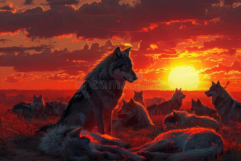 Wallpapers for Your Desktop with Image of Wolves at Sunset Stock ...