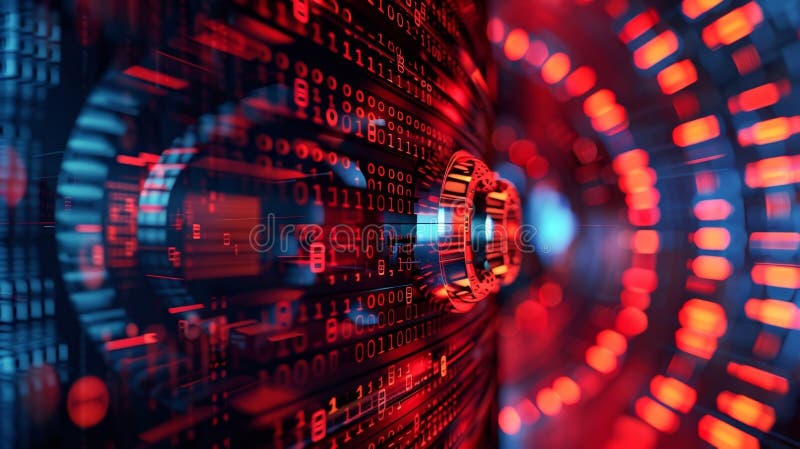 Walls of Binary Code Surrounding a Digital Vault Securing it from Cyber Attacks Stock Photo ...