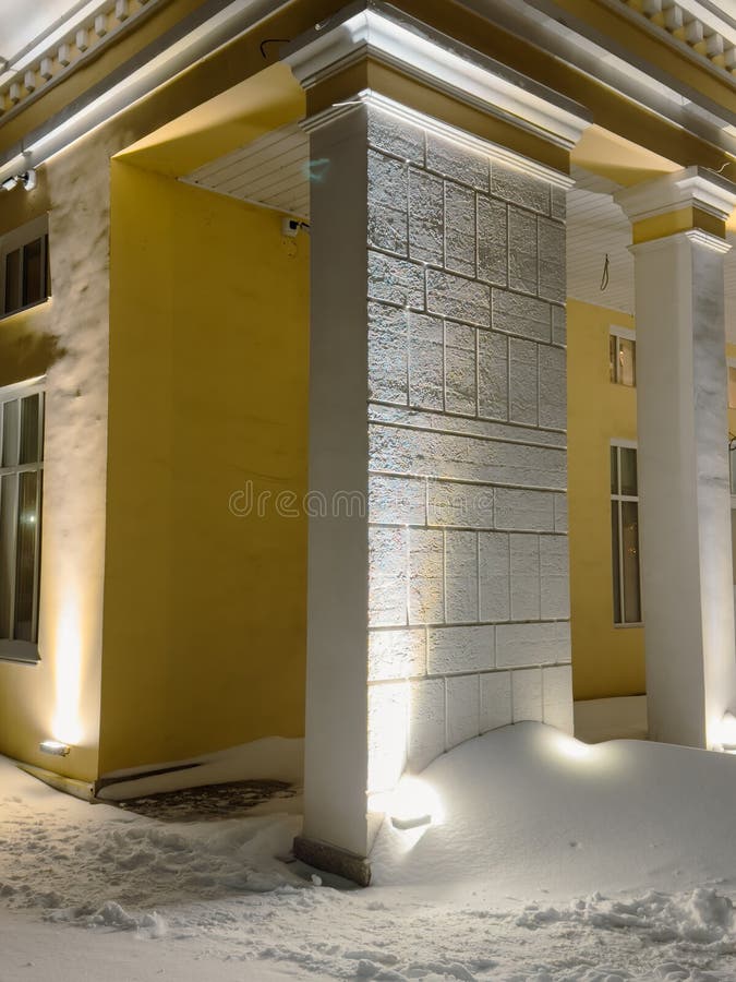 The Walls of the Building are Illuminated at Night in Winter Stock ...