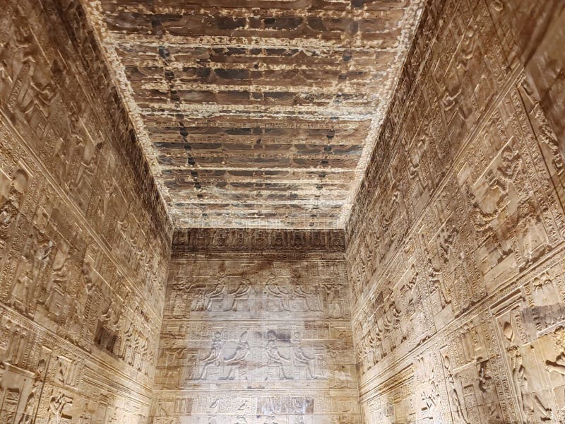 Walls and Ceiling in the Dendera Temple of Hathor Stock Image - Image ...