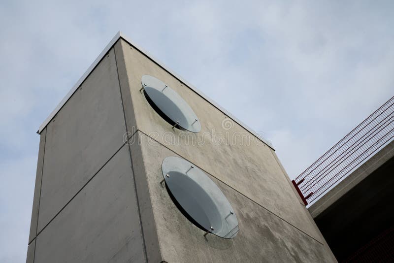 The Walls of a Concrete Rectangular Building with Round Windows. Stock ...