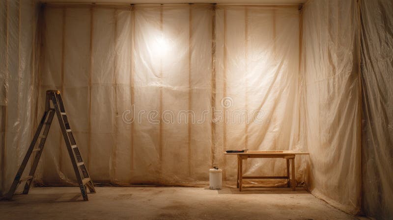 Walls Covered with Protective Translucent Sheets during Interior ...