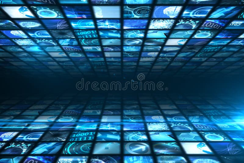 Walls of Digital Screens in Blue Stock Illustration - Illustration of ...