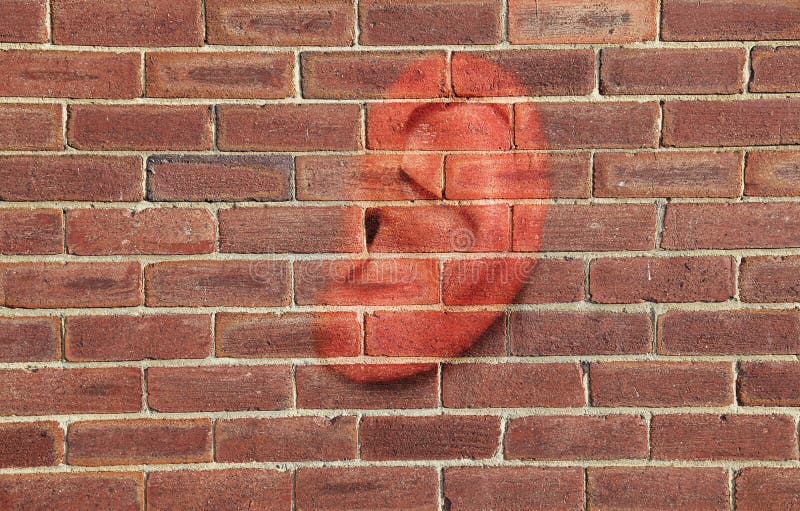 Brick wall with big ear stock illustration. Illustration of hearing - 17505790