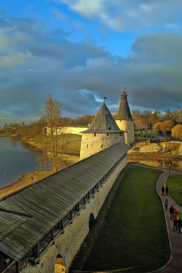 The Walls of Old Kremlin of Pskov, Russia. Stock Photo - Image of fort ...