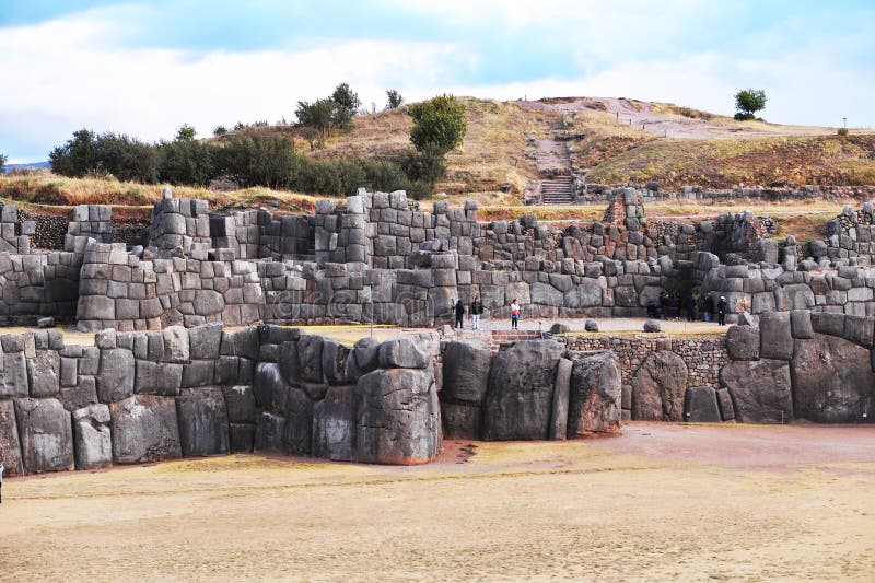 Walls of Sacsayhuaman Fortress, in Cusco Stock Image - Image of terrain ...