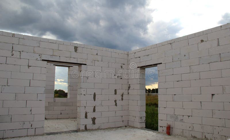 Walls Structure of a Country Cottage Made of White Foam Block Under ...