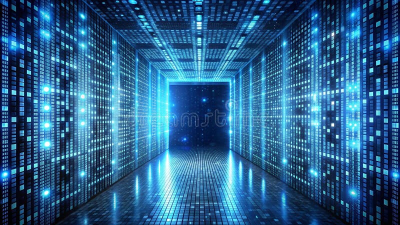 Walls Woven with Digital Code, Illuminated by Ethereal Blue Generative ...