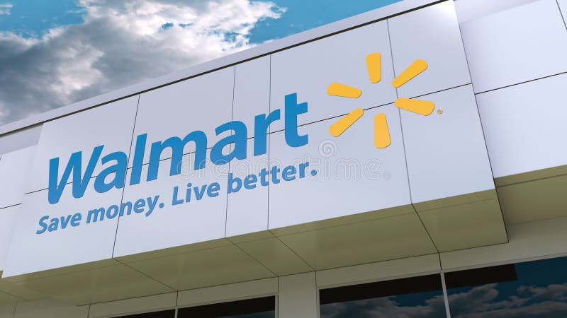 Walmart Logo on the Modern Building Facade. Editorial 3D Rendering ...