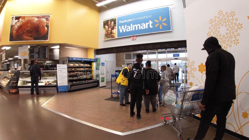 Walmart Super Center Line of People Exiting Store Editorial Stock Image ...