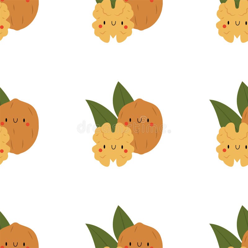 Cute Kawaii Cartoon Walnut. Stock Vector - Illustration of organic ...