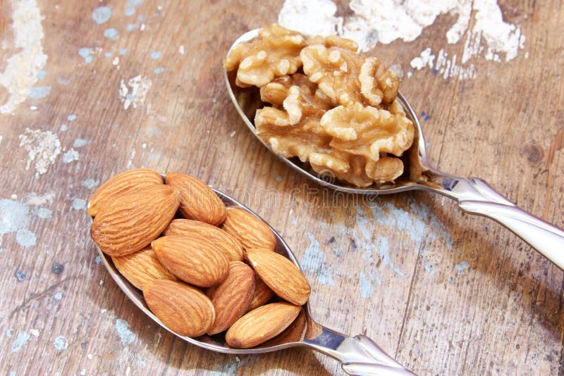 Walnut with almond nuts stock image. Image of diet, beauty - 74463321