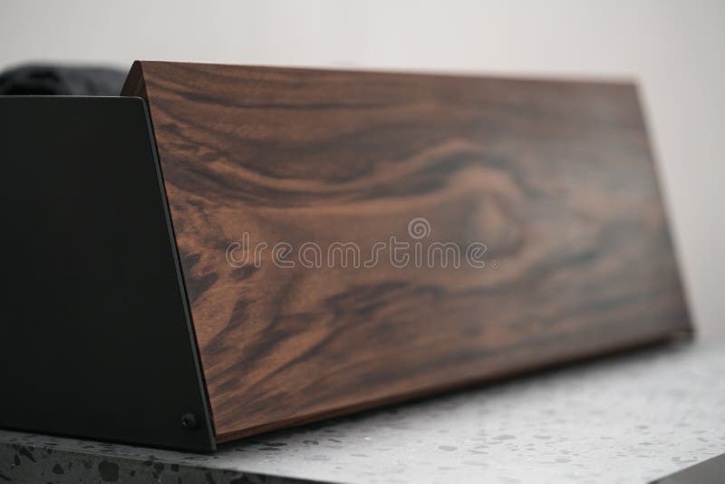 Walnut and Black Steel Bread Box Closeup Stock Photo - Image of ...