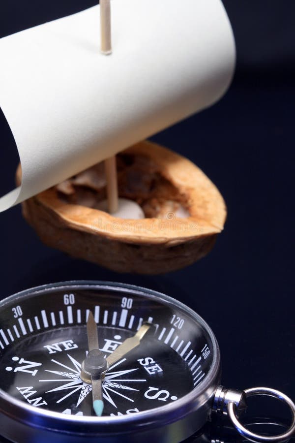 Walnut boat and compass stock photo. Image of miniature - 8095970