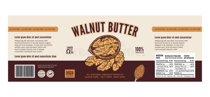 Walnut Butter Label and Packaging Design Template Stock Vector ...