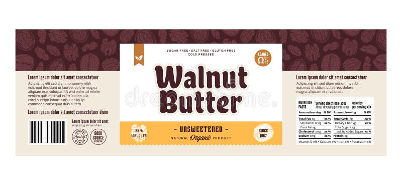 Walnut Butter Label and Packaging Design Template Stock Vector ...