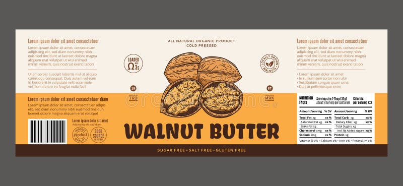 Walnut Butter Label and Packaging Design Template Stock Vector ...
