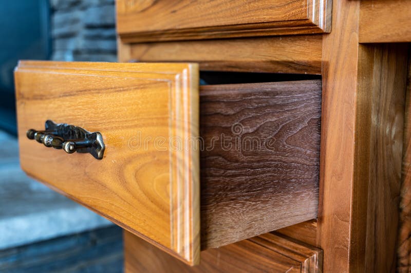Side View of a Walnut Desk Drawer Being Pulled Open Stock Image - Image ...
