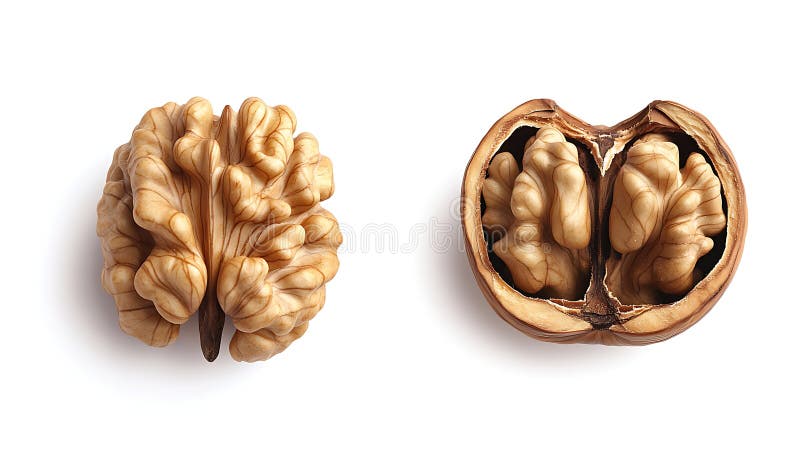 Walnut Halves Showing Perfect Brain-Like Structure Inside Shell Stock ...