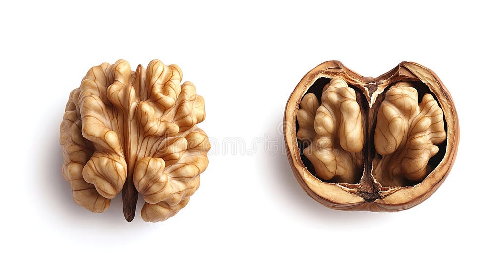 Walnut Halves Showing Perfect Brain-Like Structure Inside Shell Stock ...
