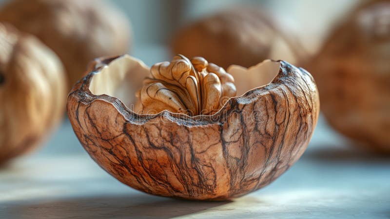 A Walnut Kernel Placed Inside a Cracked Walnut Shell Close Up View ...
