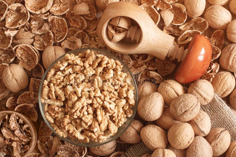 Walnut Kernels Cleaned with Wooden Decorative Nutcracker Stock Photo ...