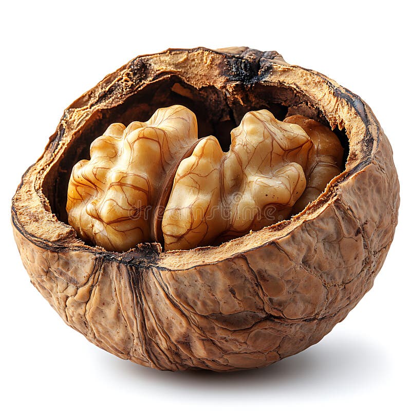 Walnut Kernels Inside a Cracked Shell Isolated on White Background Rich ...