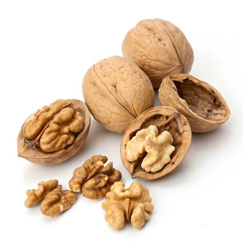 Walnut Kernels and Whole Walnuts, Nutritious Snack Isolated Stock ...