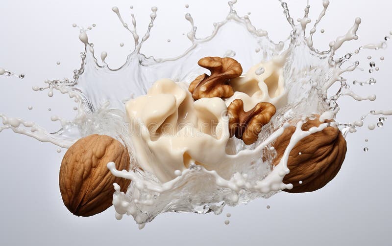 Walnut with Milk Splash on Clear Background Stock Illustration ...