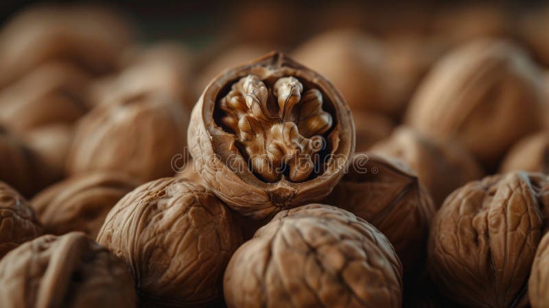 Walnut nut amidst walnuts stock image. Image of organic - 314974345