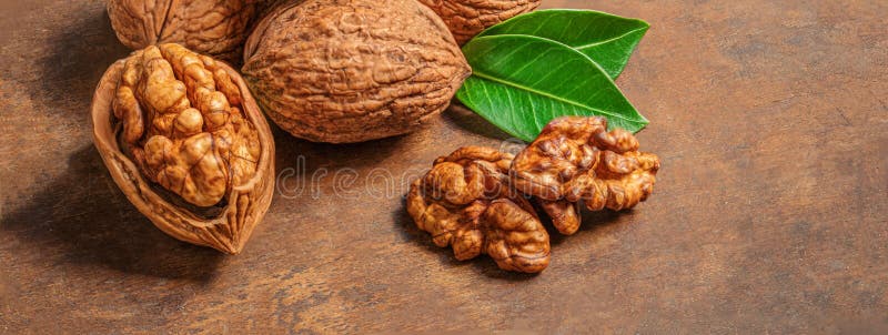 Walnut. Peeled Walnut Kernel Nut on Wooden Background. Top View Stock ...