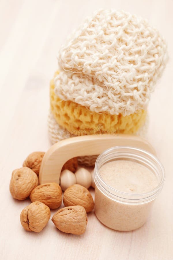Walnut body scrub stock image. Image of wellness, exfoliation - 19804819