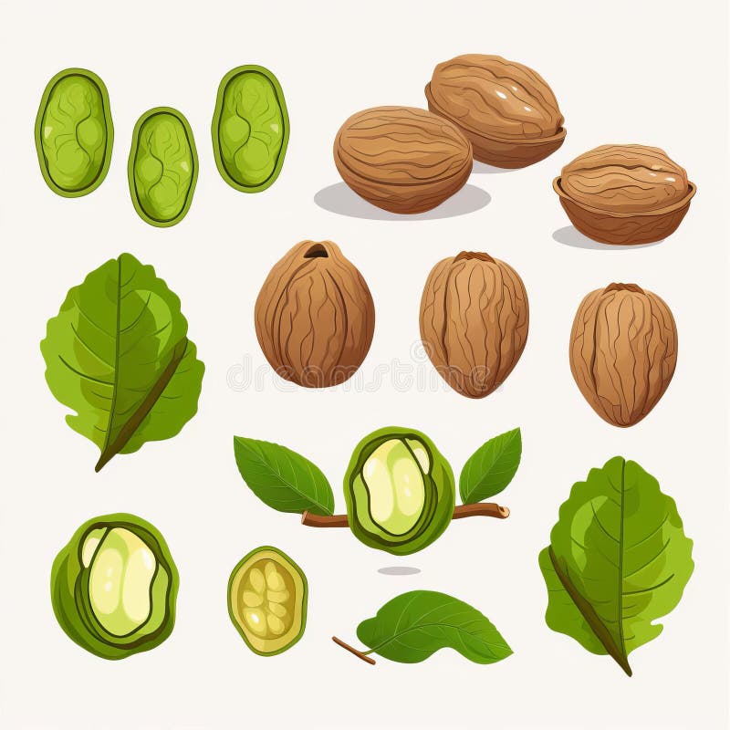 Minimalistic Vector Walnut Set Animation Assets on White Stock ...