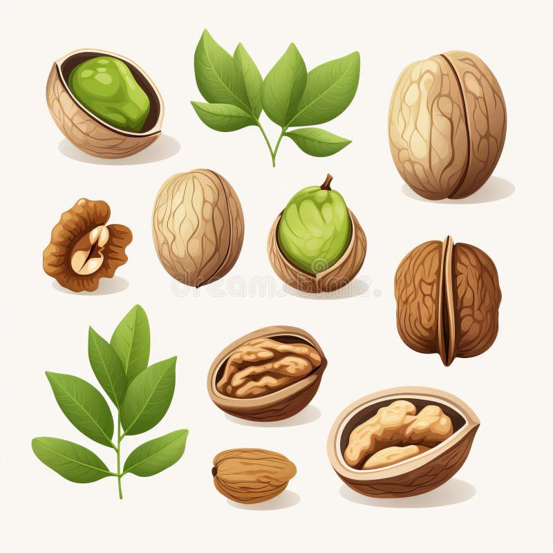 Minimalistic Vector Walnut Set Animation Assets on White Stock Illustration - Illustration of ...