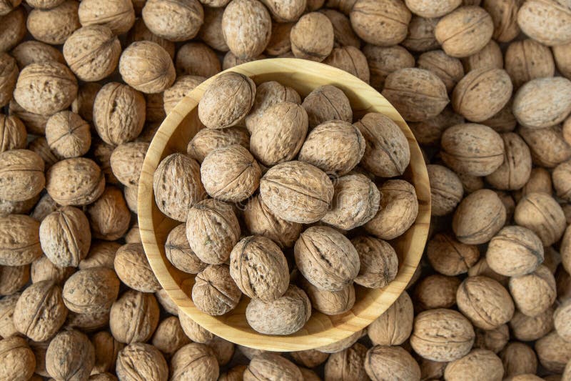Walnut in Shell. Background View from Above. Healthy Food Bowl Top View ...