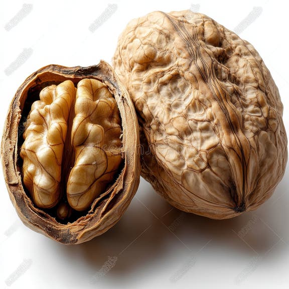 A Walnut Still in Its Shell is Shown Alongside a Cracked Walnut ...